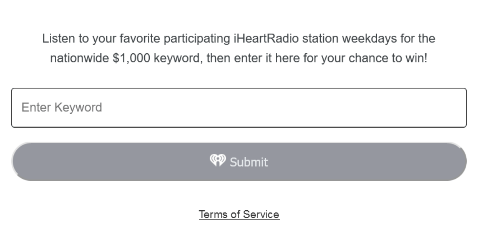 iHeartRadio Contest $1,000 Keyword List